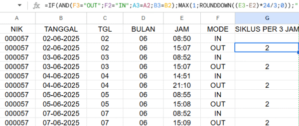 Rumus Excel Hitung Siklus Jam